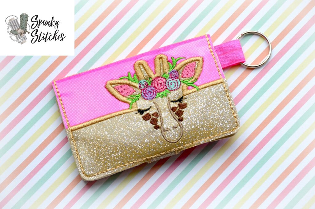 Giraffe with Flower headband Zipper Mini Wallet Key Fob
