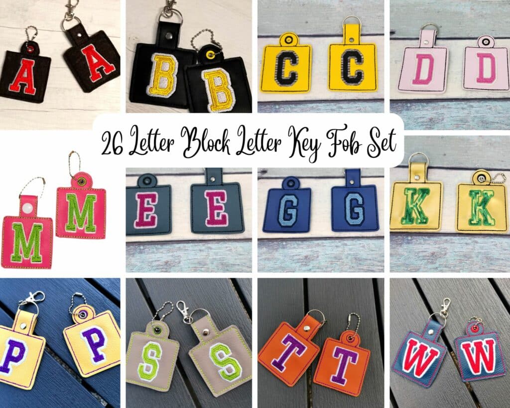 26 Block Letter Key Fob and Zipper Pull Set