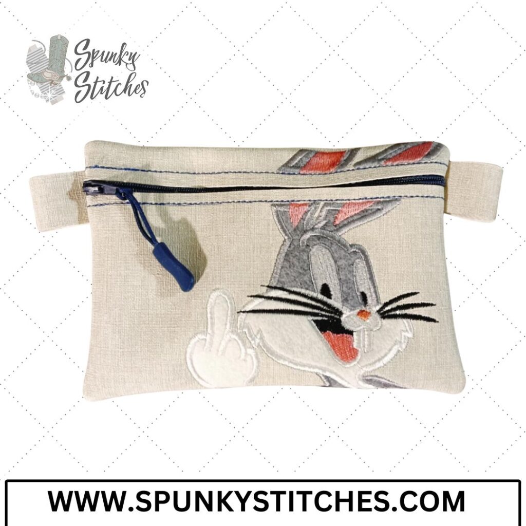 Bugsy Bunny Middle Finger Zipper Bag Embroidery File Digital Download
