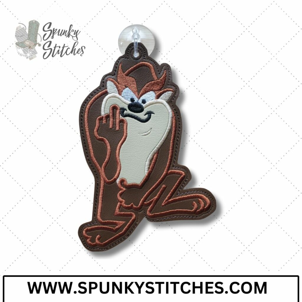 Middle Finger Taz Car Tag In The Hoop Embroidery File