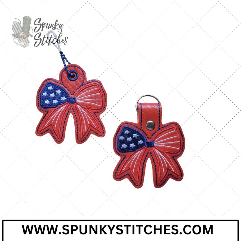 Fourth Bow Key Fob and Zipper Pull In The Hoop Embroidery File