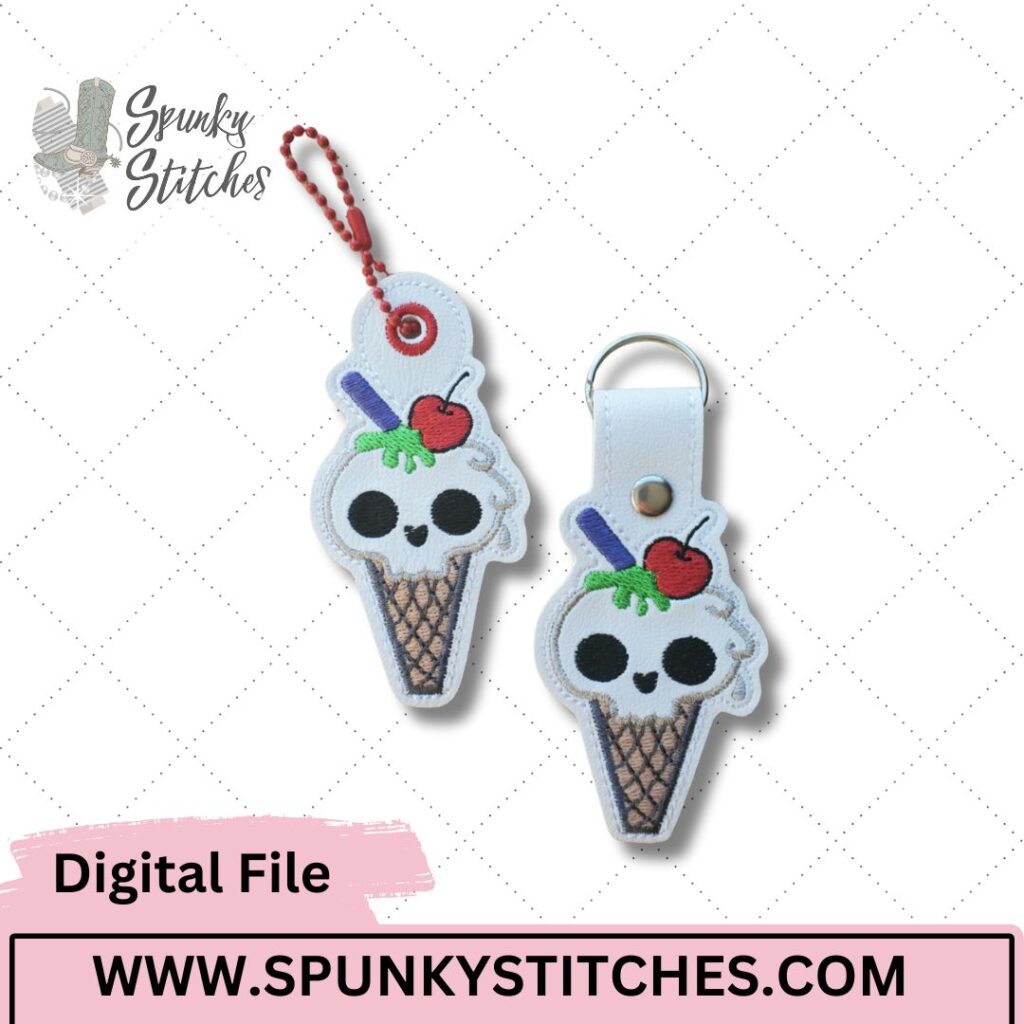 Skeleton Ice Cream Key Fob and Zipper Pull