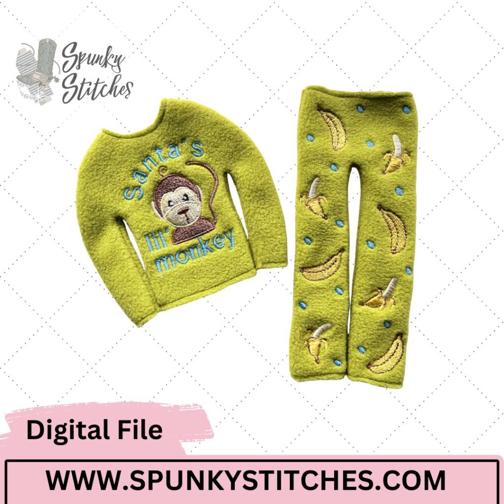 Santa’s Lil Monkey Elf Outfit Digital Embroidery File