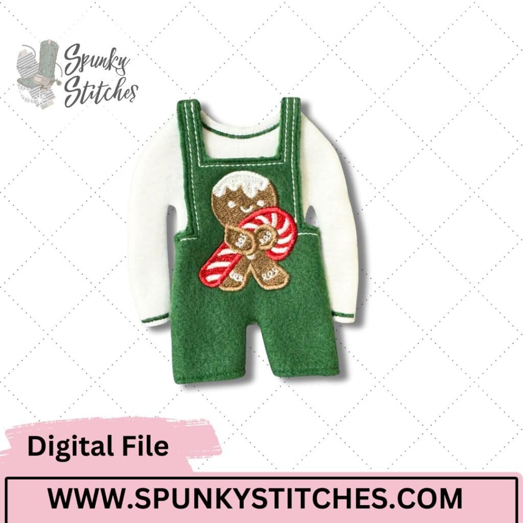 Gingerbread Elf Shortalls Outfit Digital Embroidery File