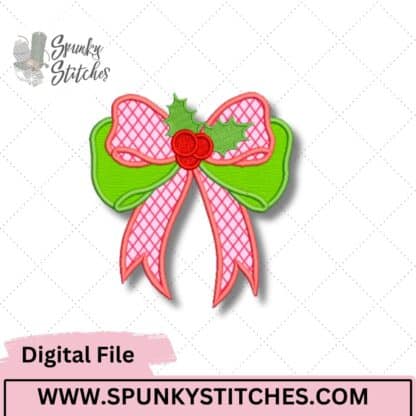 Holly Bow Applique – 3 Sizes – In the Hoop Embroidery File